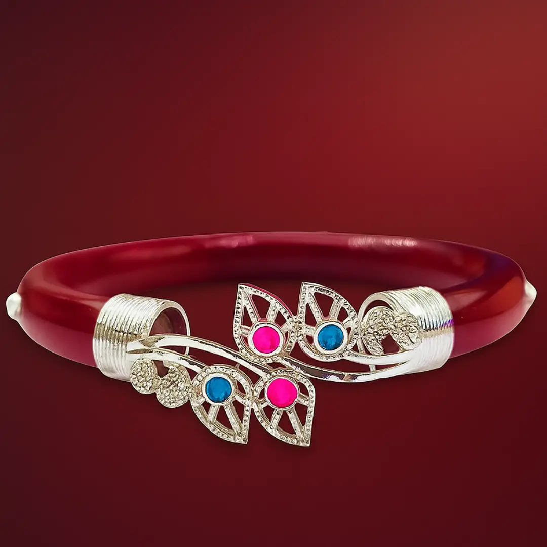 The Velvet Box Maroon Pola Leaf Design Bracelet | Traditional Stone ...