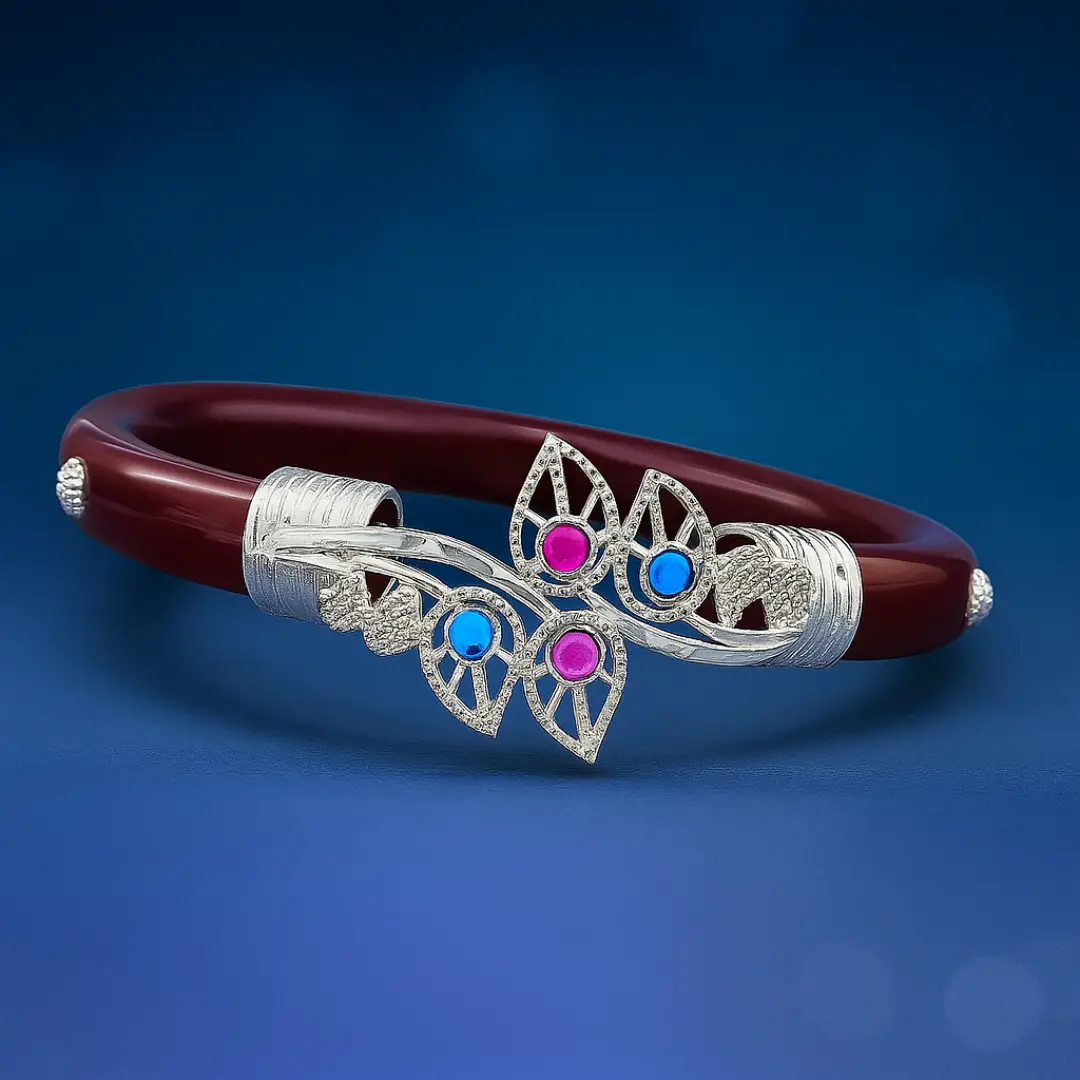 The Velvet Box Maroon Pola Leaf Design Bracelet | Traditional Stone ...