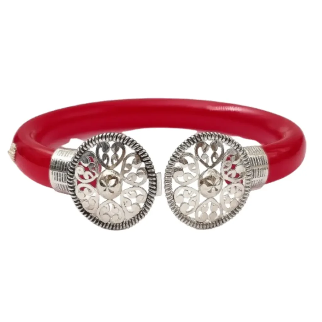 The Velvet Box Red Pola Bangle – Traditional Dual Silver-Tone Filigree ...